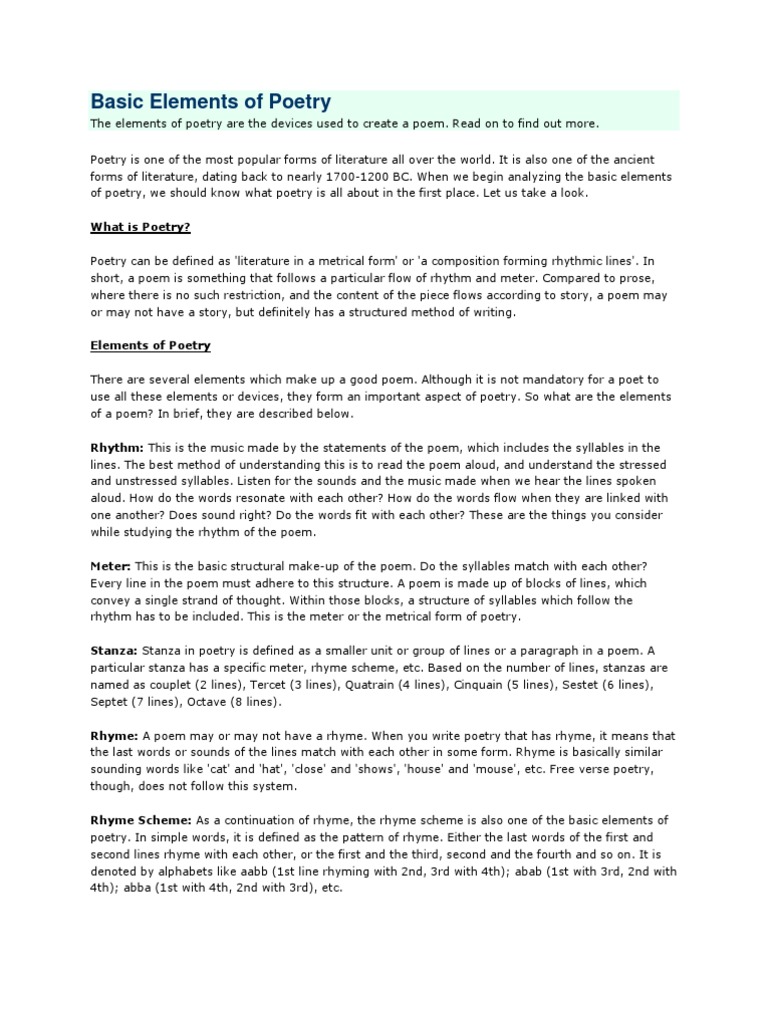 Key Elements of Poetry Explained | PDF | Metre (Poetry) | Poetry
