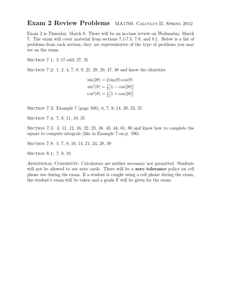 Calc Ii Exam 2 Review Guide Pdf