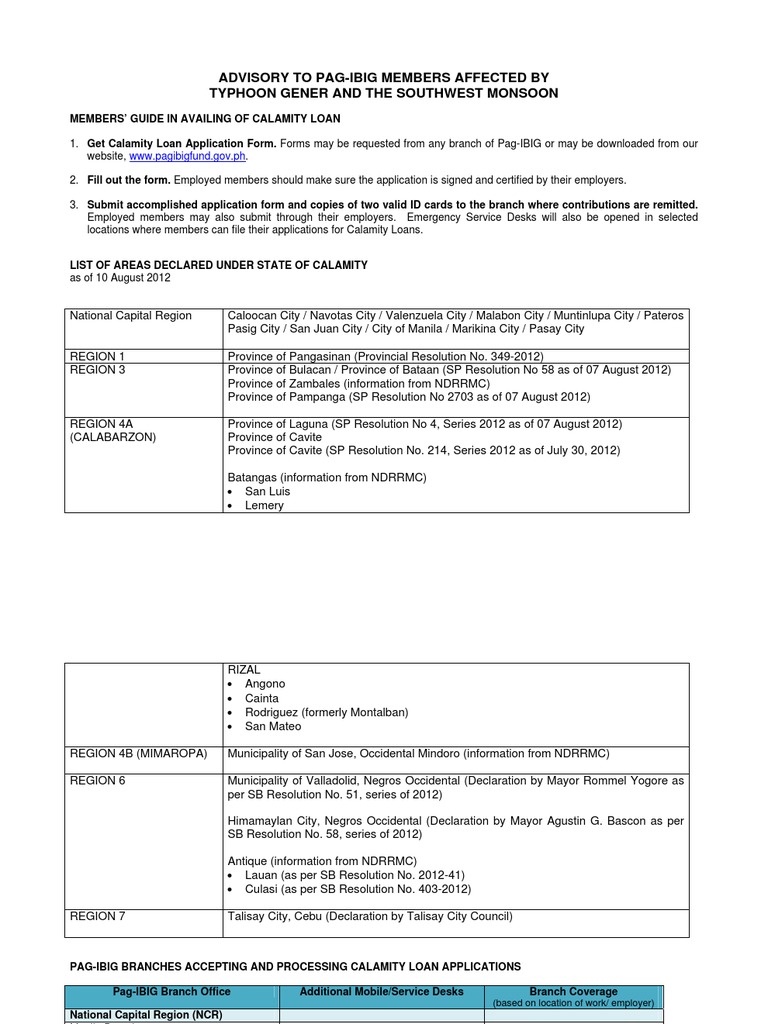 Advisory To Pag-Ibig Members Affected by Typhoon Gener and The ...