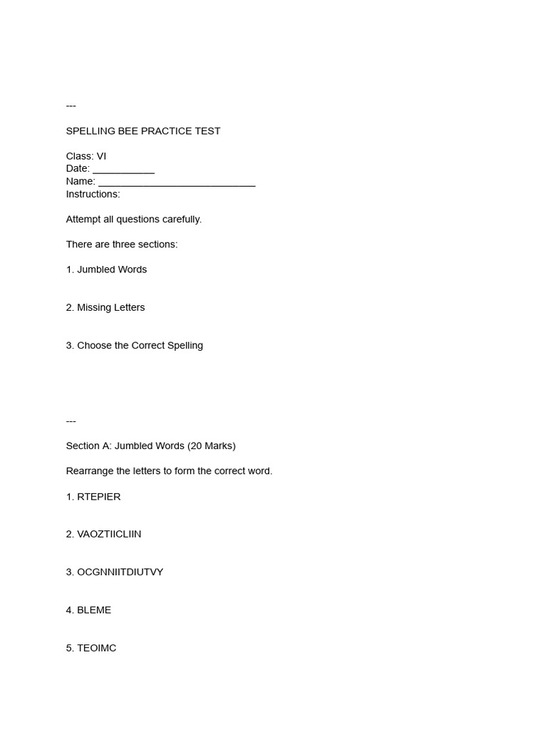 Spelling Bee Written Test40488980