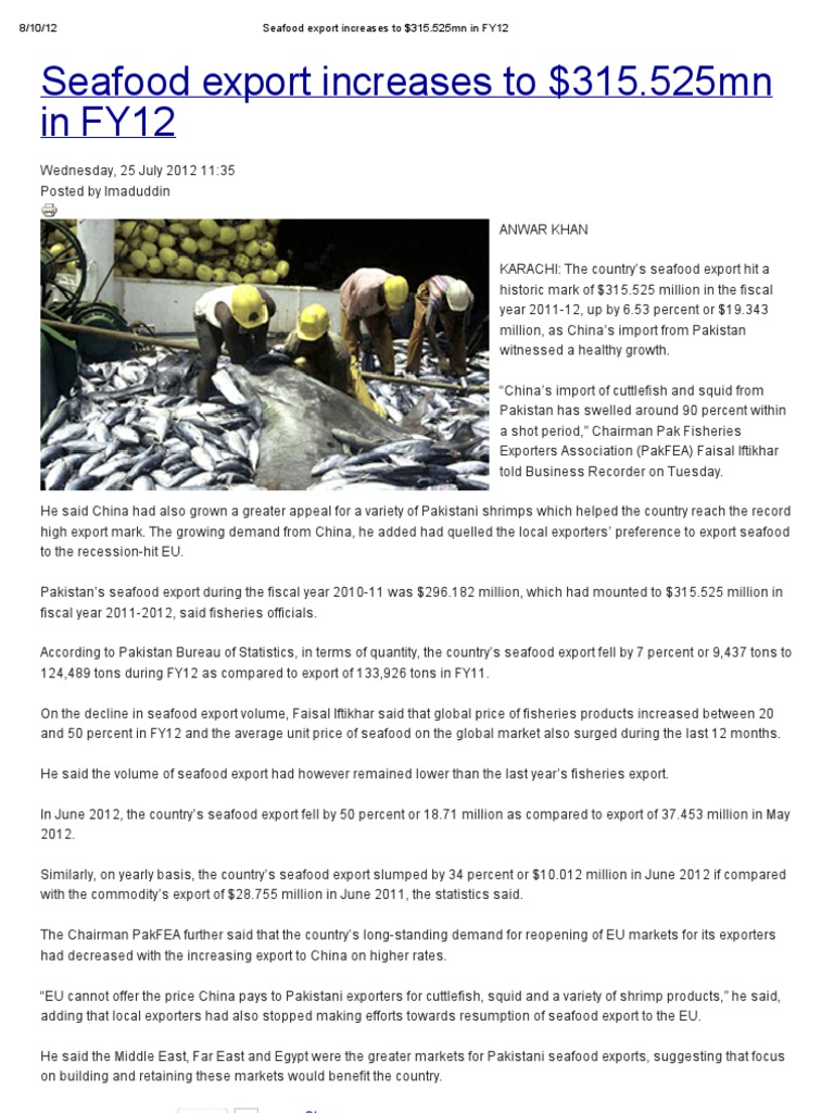 Seafood Export Increases To $315 | PDF | Seafood | Exports
