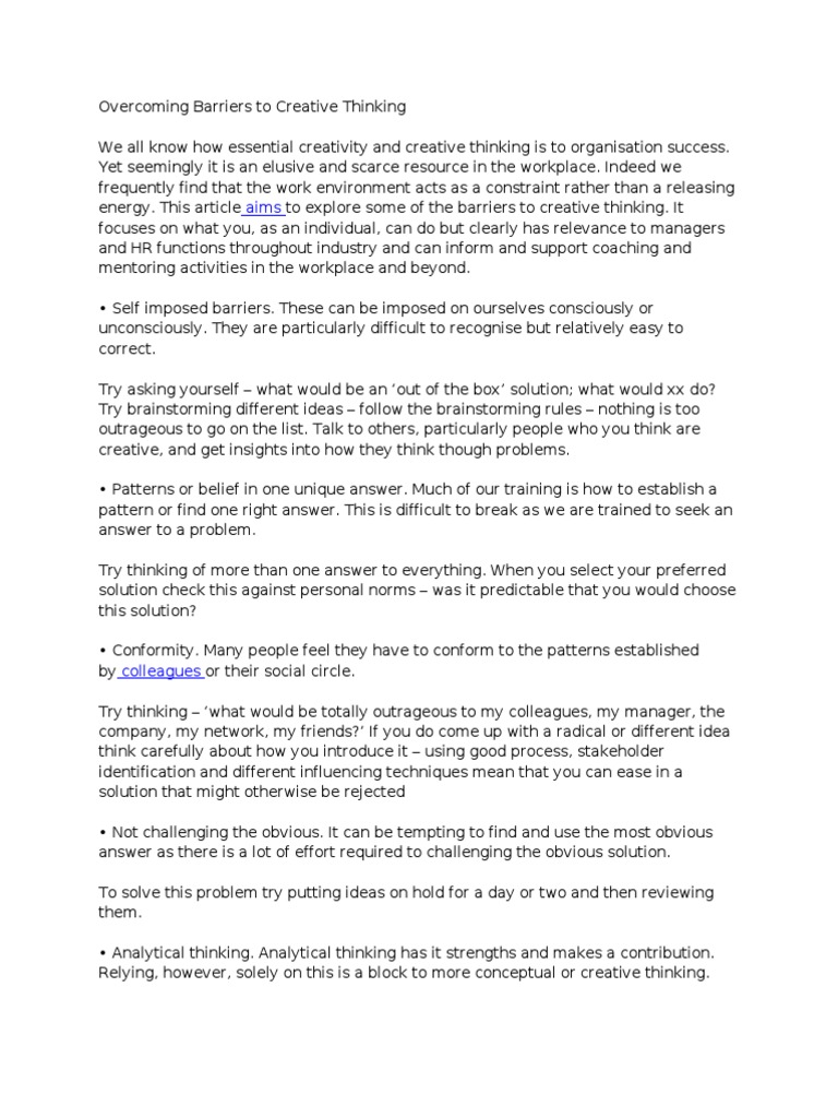 Overcoming Barriers To Creative Thinking | PDF | Thought | Brainstorming