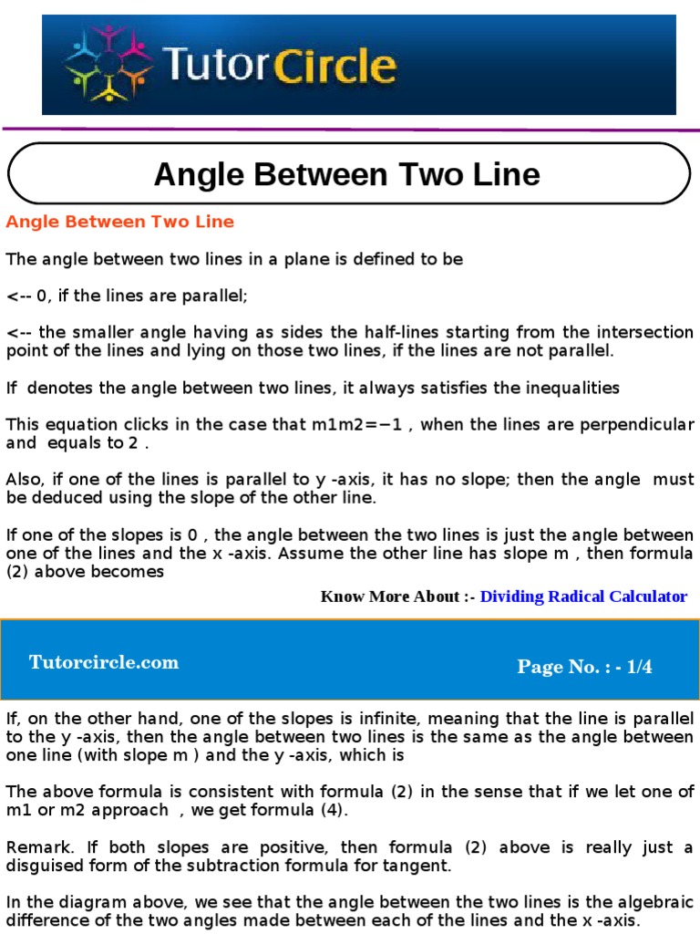 Angle Between Two Line | PDF | Line (Geometry) | Slope