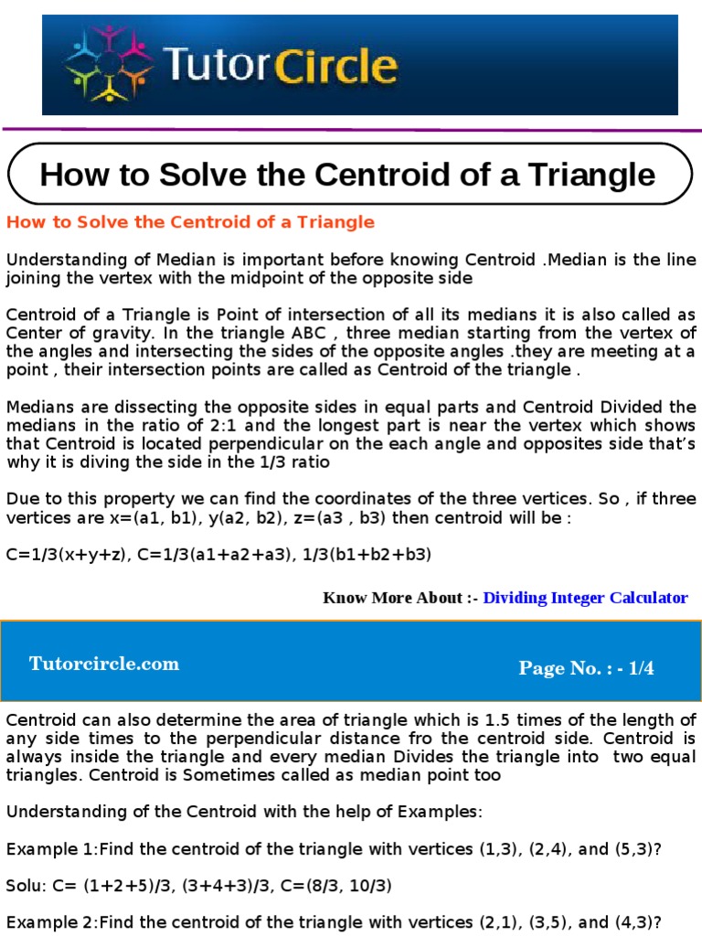 How To Solve The Centroid of A Triangle | Download Free PDF | Vertex ...