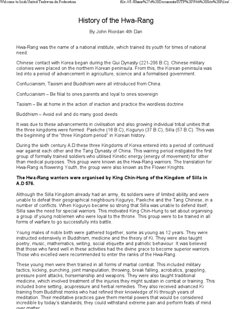 History of The Hwa-Rang | PDF | Taekwondo | Korea