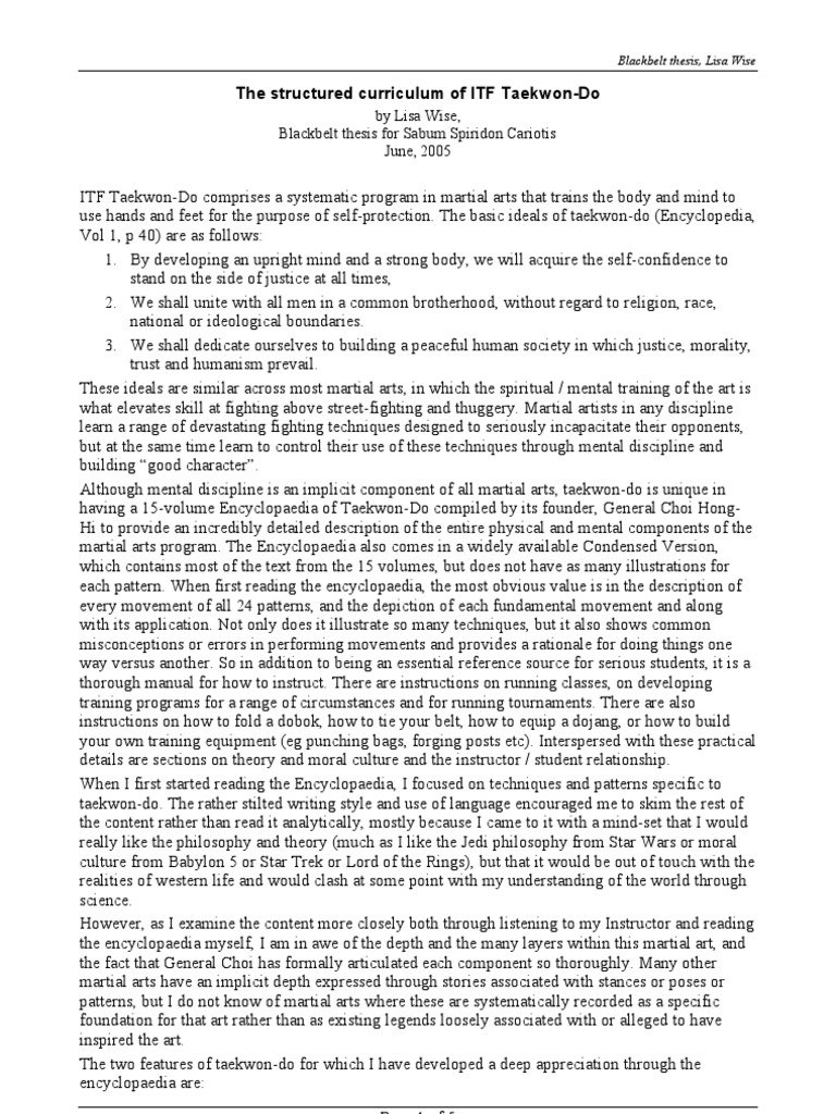 The Structured Curriculum of ITF TKD | PDF | Taekwondo | Self Defense
