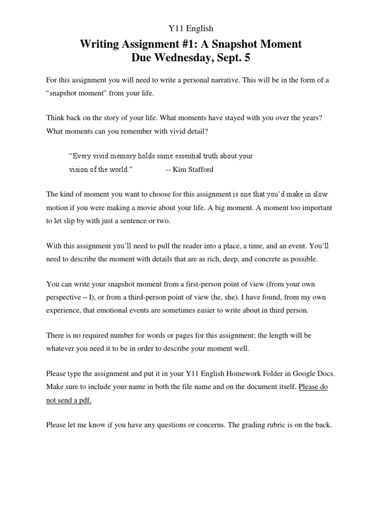 Y11 Personal Narrative Assignment | PDF | Narration | Cognition