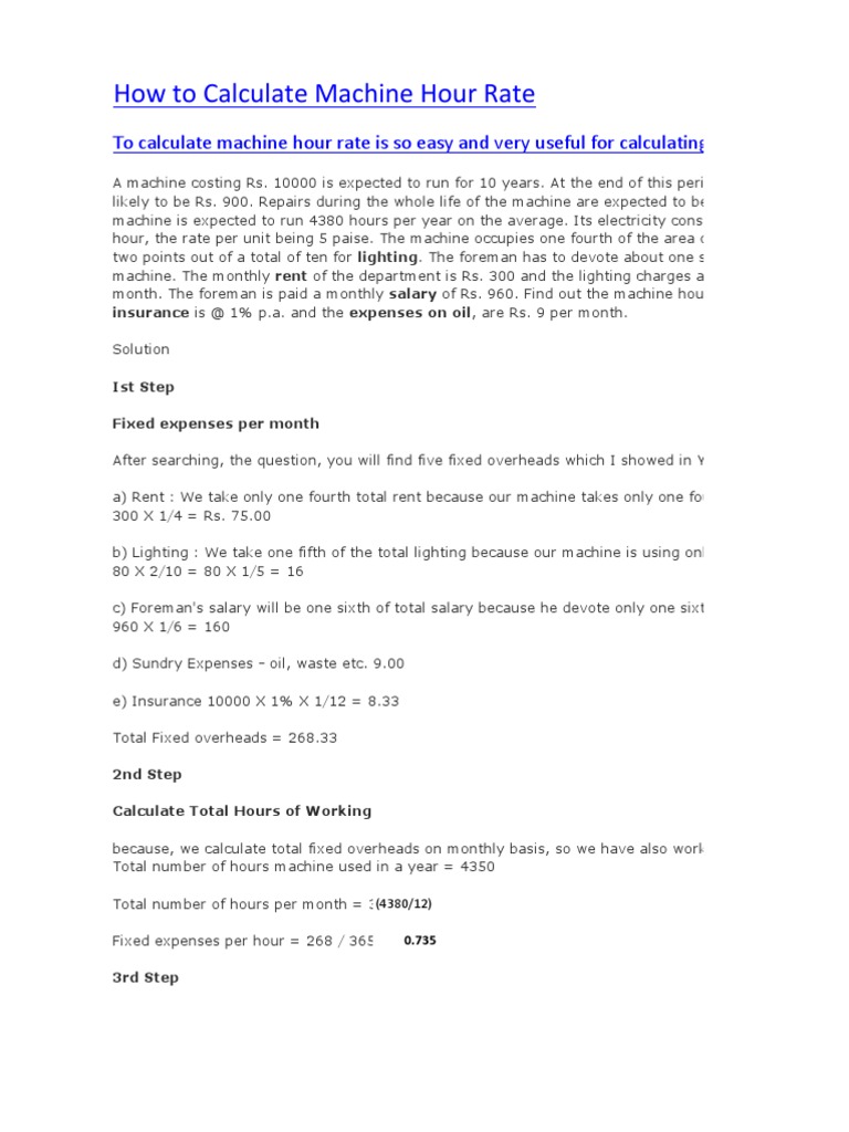 How To Calculate Machine Hour Rate | PDF | Depreciation | Economies