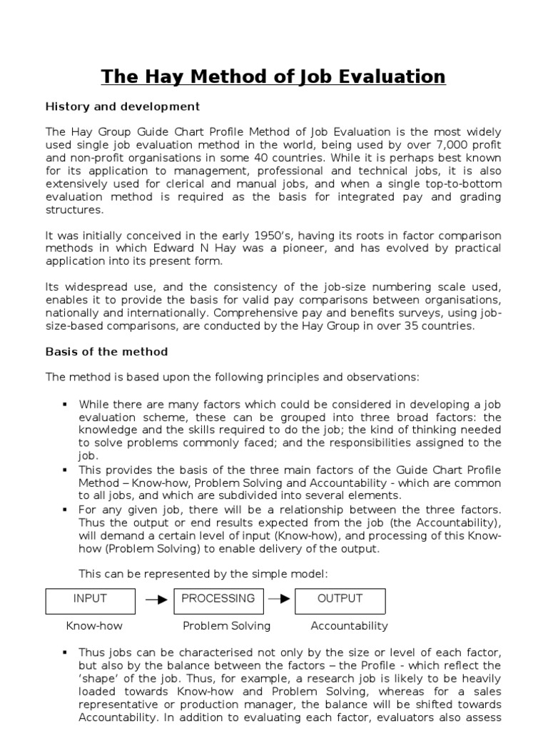Hay Method of Job Evaluation Overview | PDF | Evaluation | Behavioural ...