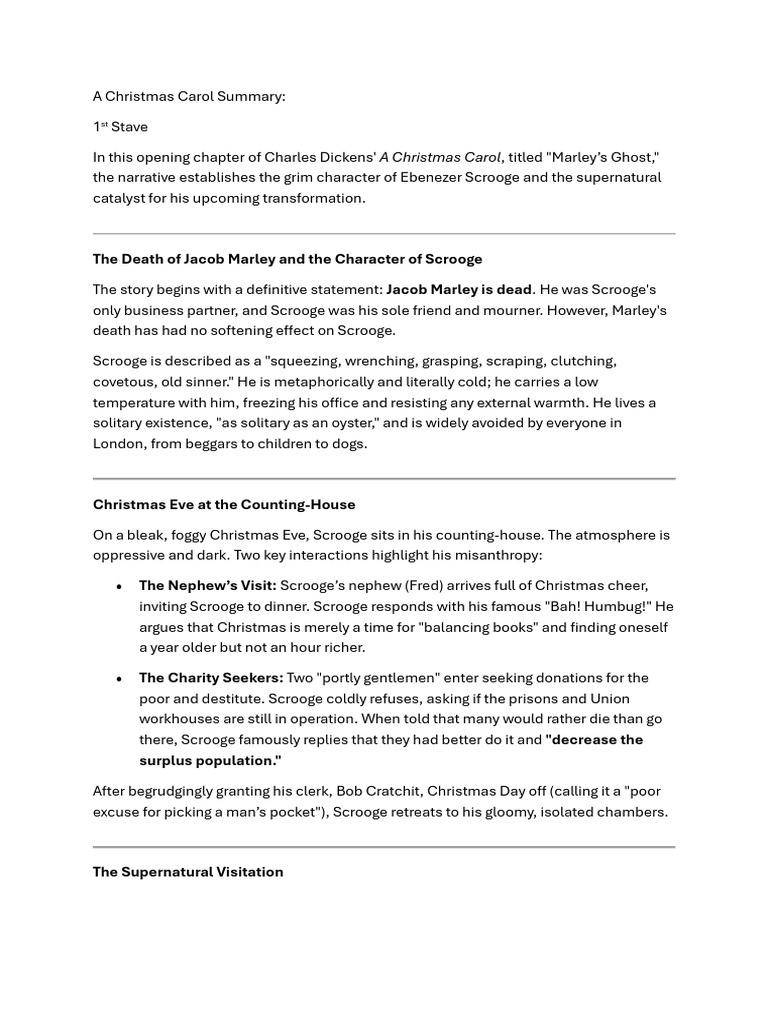A Christmas Carol Summary | PDF | Ebenezer Scrooge | A Christmas Carol