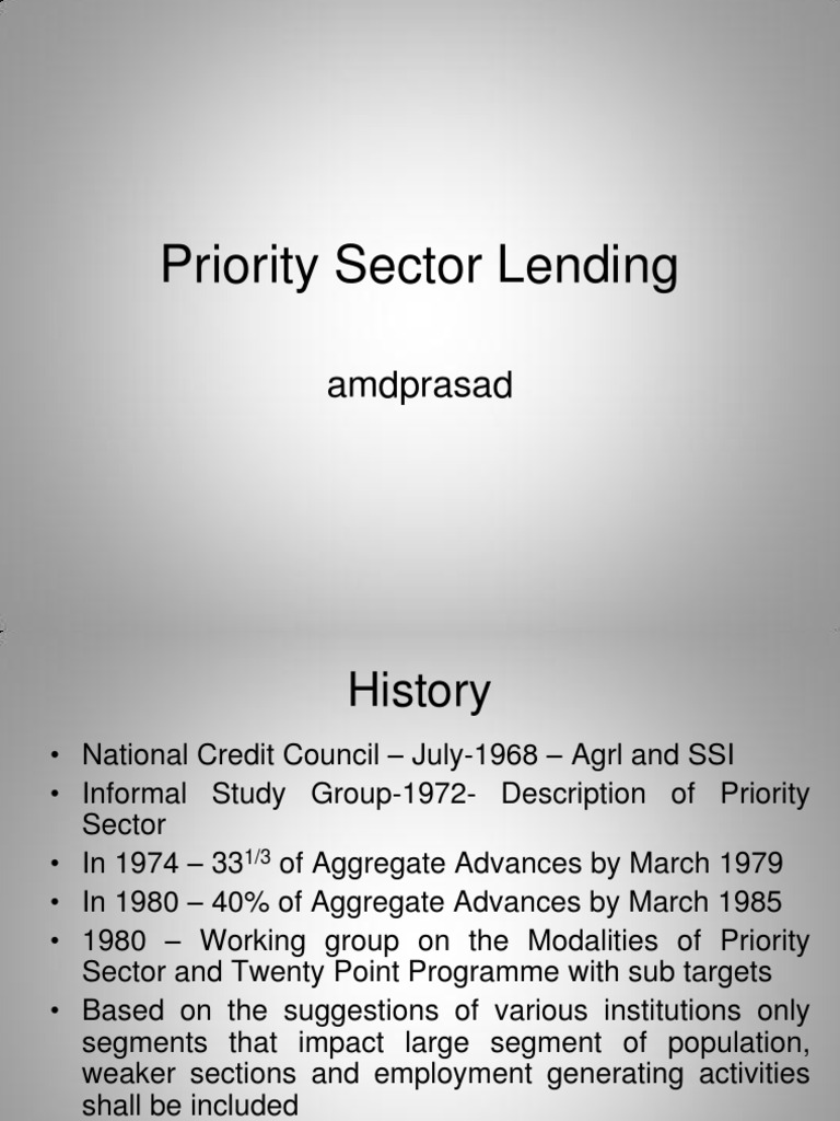 Overview of Priority Sector Lending | PDF | Loans | Credit (Finance)