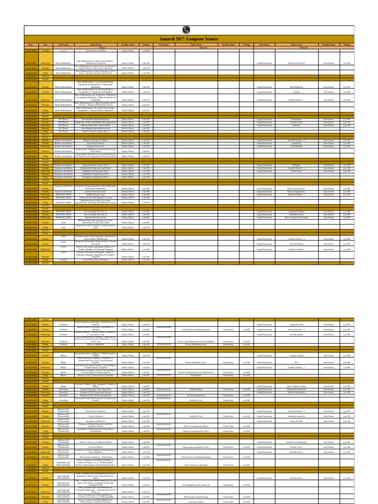 Samarth 2027 _ Computer Science _ Lecture Planner | PDF | Determinant ...