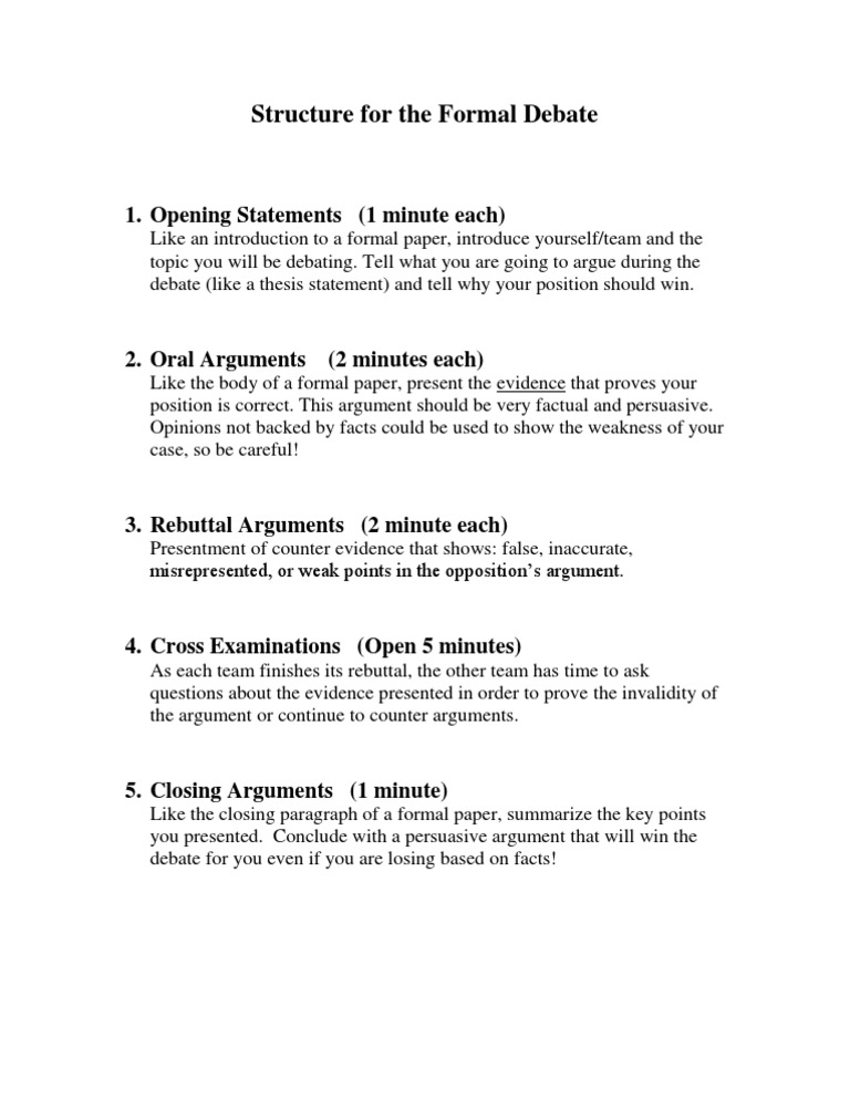 Structure For The Formal Debate | PDF