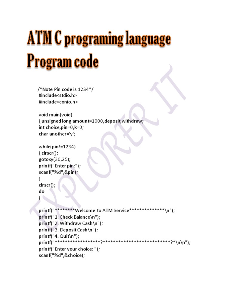 Atm C Language Program Code | PDF | Areas Of Computer Science | Financial Services
