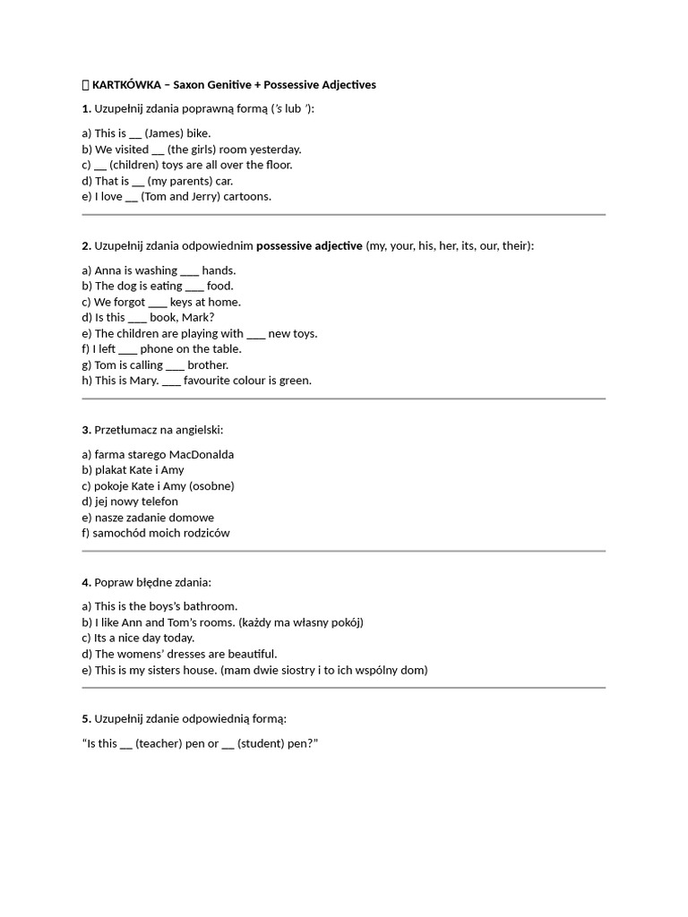 u3 Saxon Genetive Possesive Adjective? KARTKÓWKA | PDF
