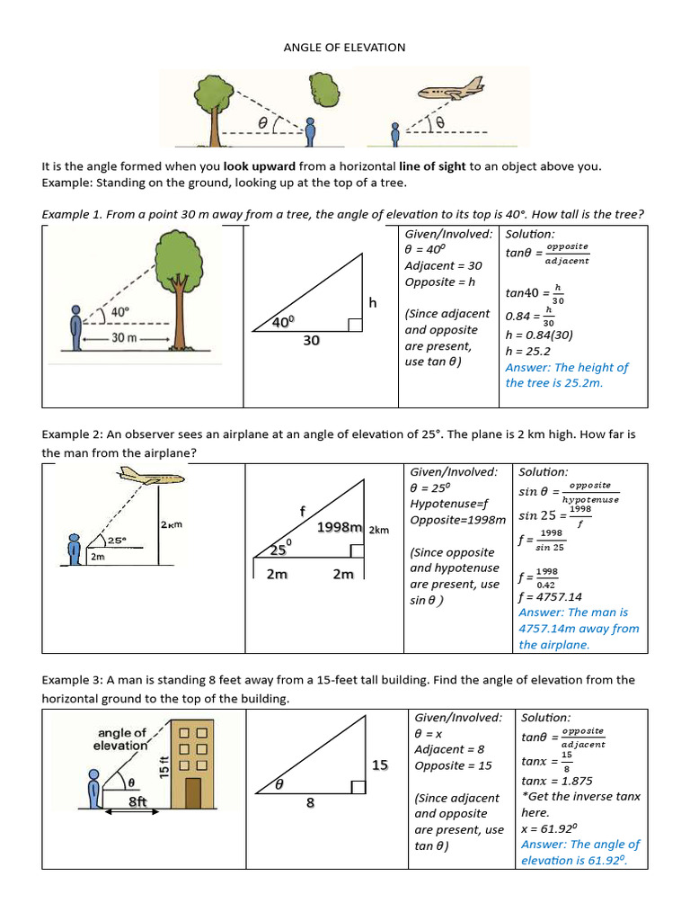 Angle of Elevation and Depression | PDF | Angle
