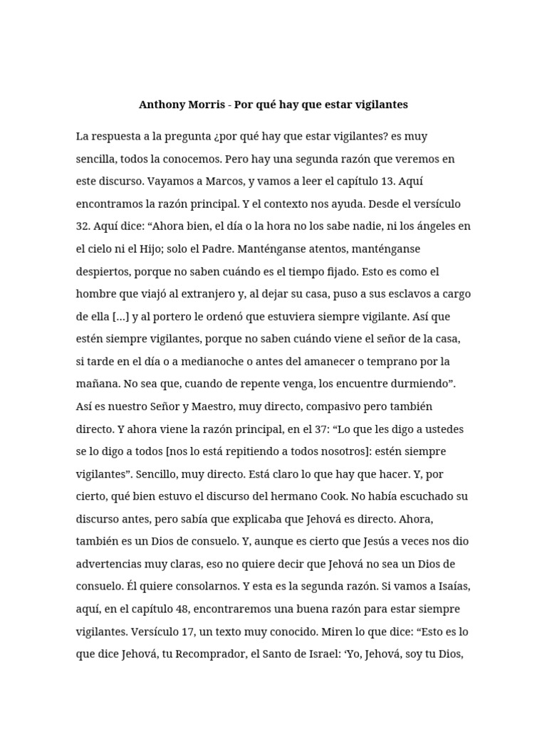 Anthony Morris - Por qué hay que estar vigilantes | PDF | Verdad | Dios