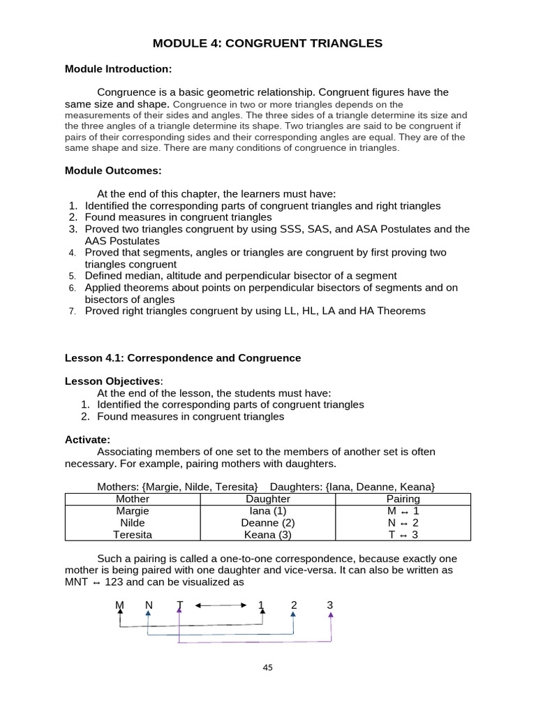 Module 4 Congruent Triangles | PDF | Triangle | Euclidean Plane Geometry