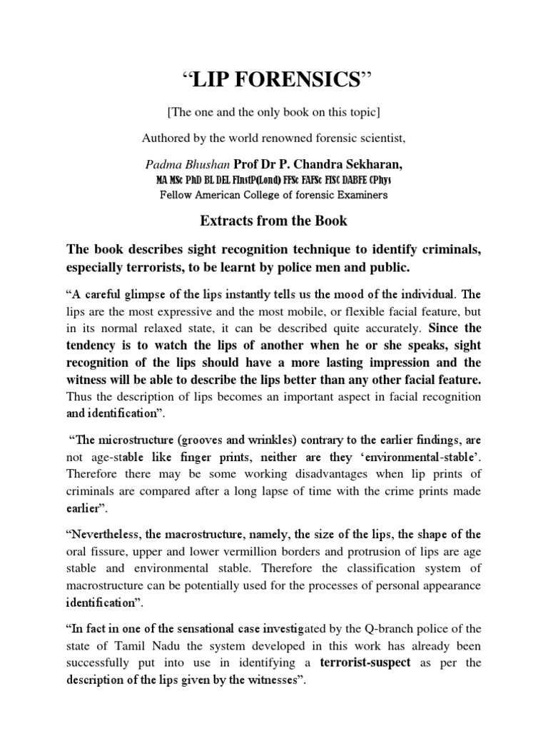 About The Book LIP FORENSICS | PDF | Forensic Science | Investigation