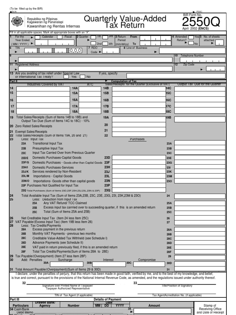 Bir Form2550qpp1 | Value Added Tax | Tax Refund | Free 30-day Trial ...