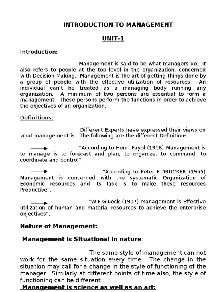 Introduction To Management UNIT-1 | PDF | Self Actualization | Leadership