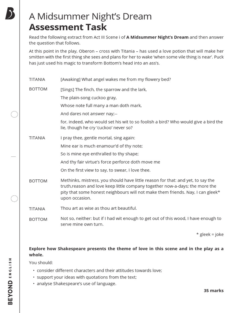 Assessment Task - A Midsummer Night's Dream | PDF