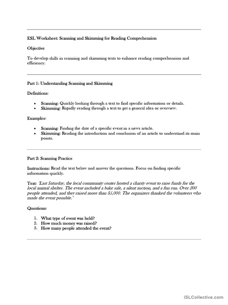 Scanning and Skimming Strategies | PDF | Speed Reading | Reading ...