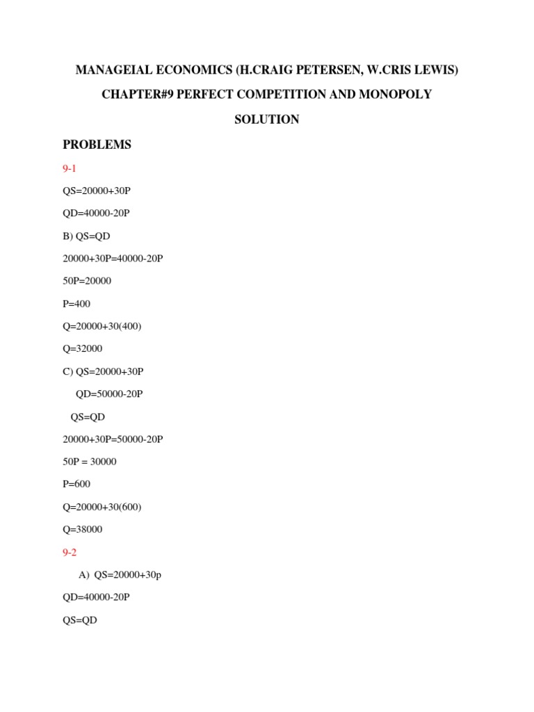Chapter#9 Perfect Competition and Monopoly Solution | PDF