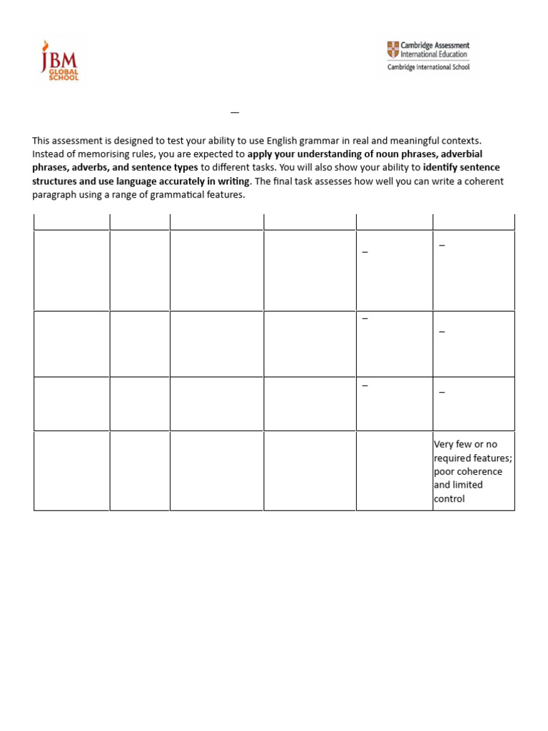 Rubric for English Grade 8 | PDF | Adverb | Phrase