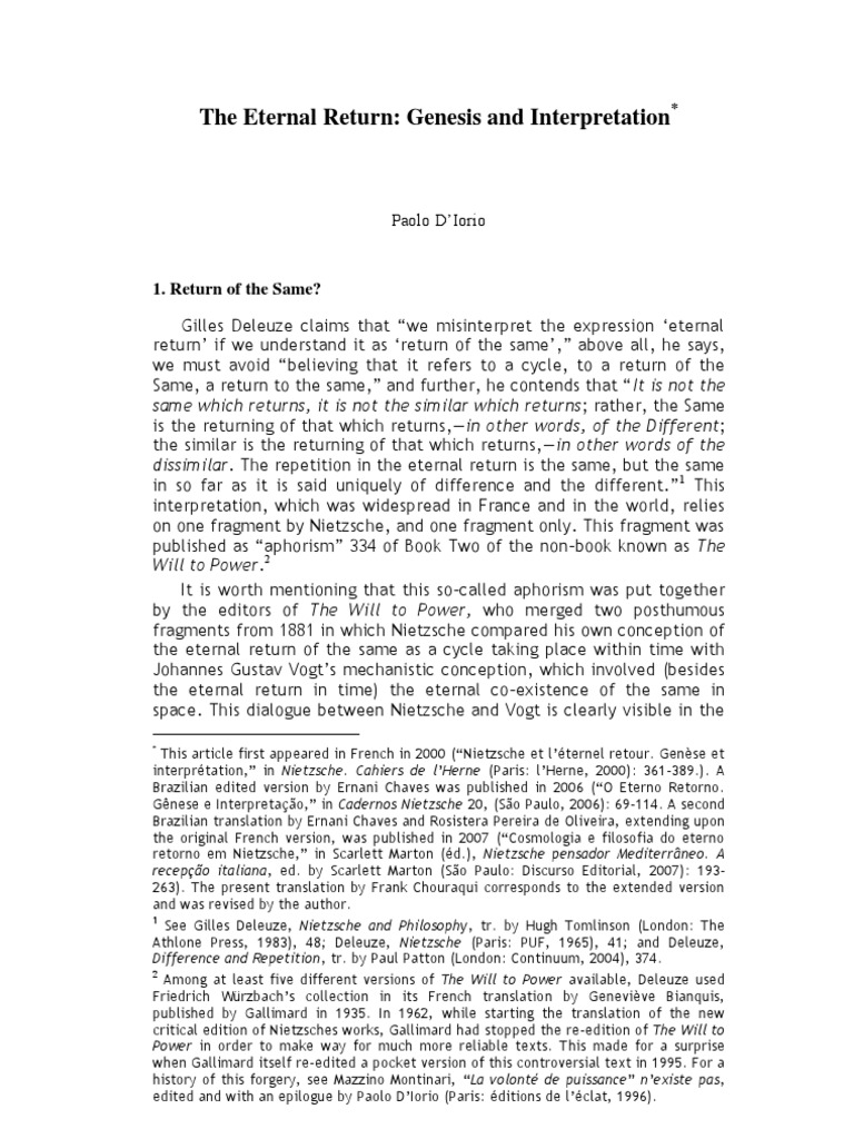 Diorio Nietzsche Eternal Return | PDF | Friedrich Nietzsche | Gilles ...