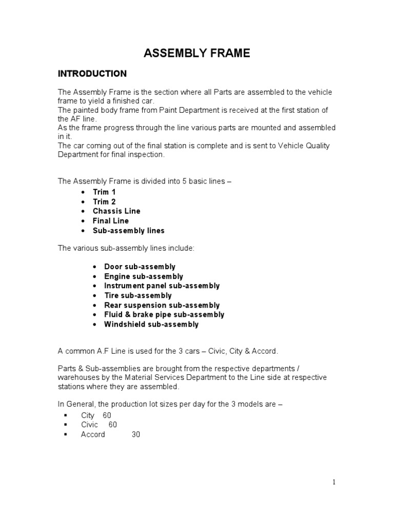 Assembly Frame: Trim 1 Trim 2 Chassis Line Final Line Sub-Assembly ...