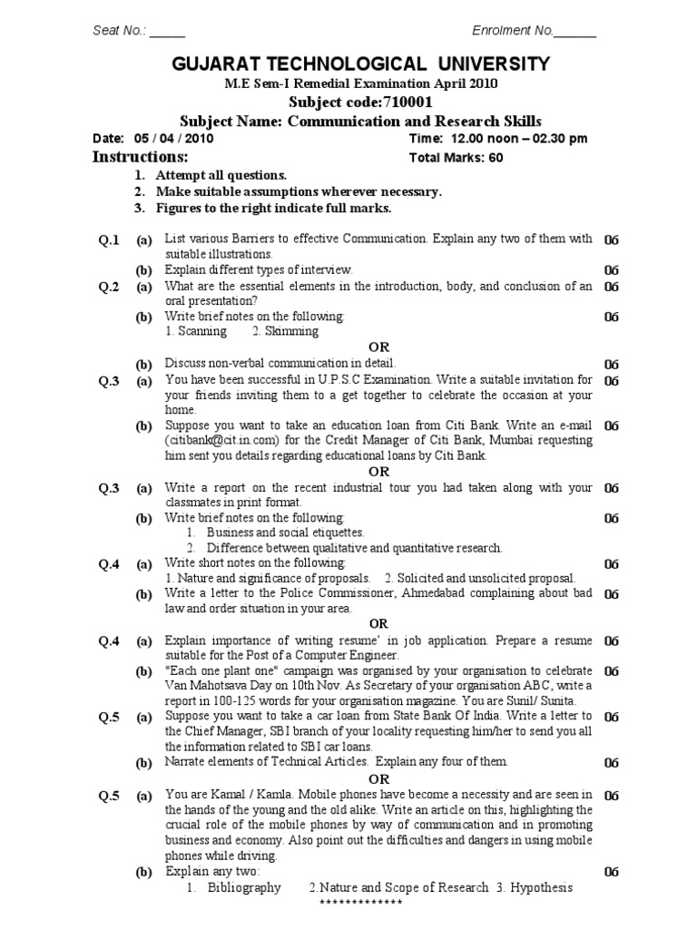 Gtu Communication Skill Paper | PDF | Communication | Business