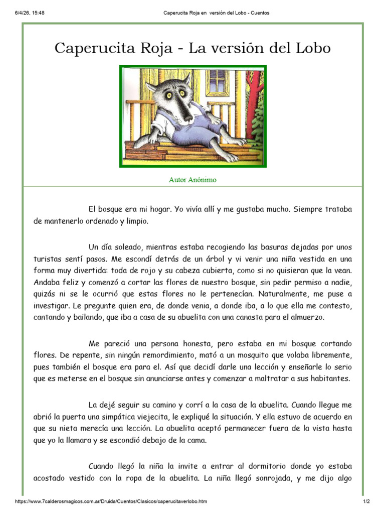Caperucita Roja enÂ versiÃ³n del Lobo - Cuentos | PDF | Caperucita Roja