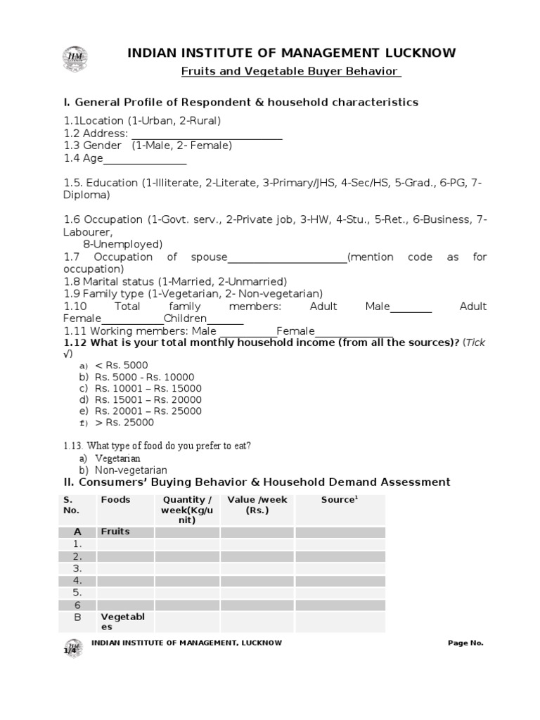 Fruits Vegetable Questionnaire Updated | PDF | Retail | Vegetables