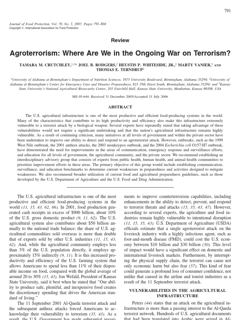 Agroterrorism: Where Are We in The Ongoing War On Terrorism? | PDF ...