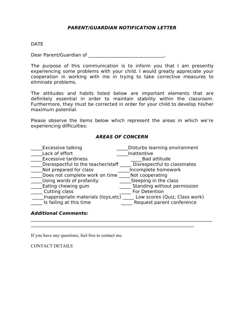 Parent Notification of Student Issues | PDF | Self-Improvement