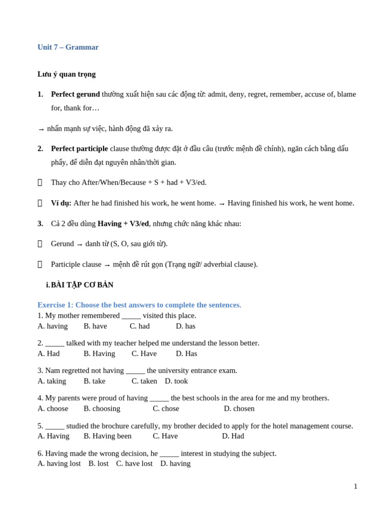 unit7_grammar_worksheet | PDF | Vocational Education