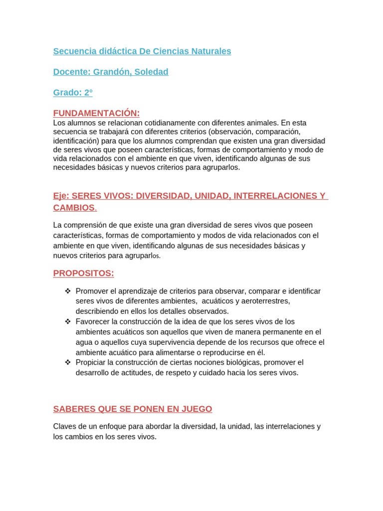 Secuencia Didáctica de C N 2016 | PDF | Vida | Comportamiento