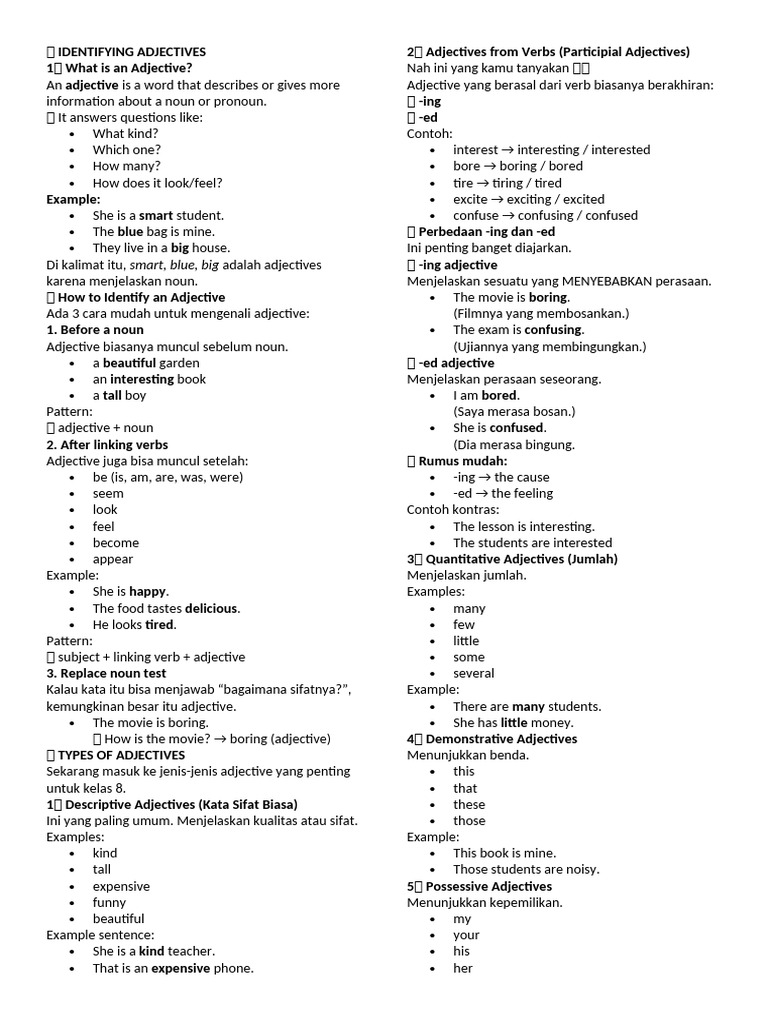 Materi Identifying Adjectives | PDF | Adjective | Noun