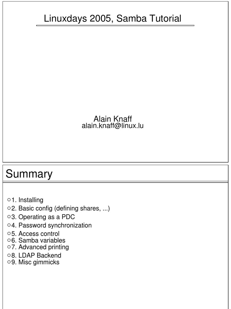 Linuxdays 2005, Samba Tutorial: Alain Knaff | PDF | Superuser | Computer Networking