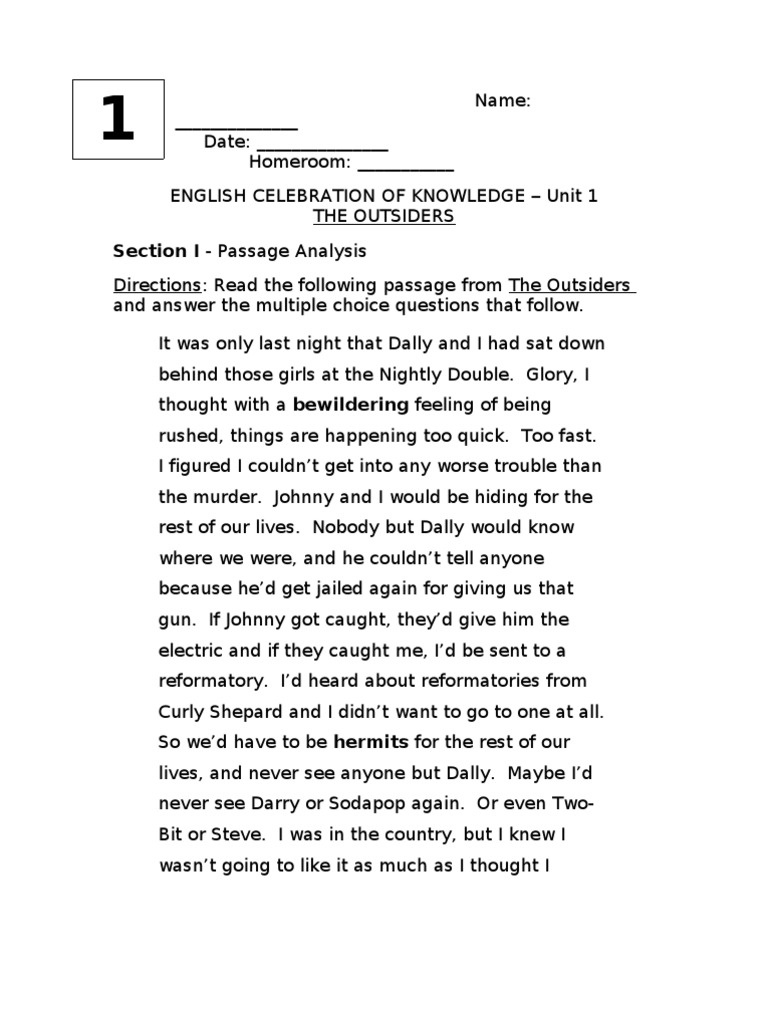 Outsiders Unit Test | PDF