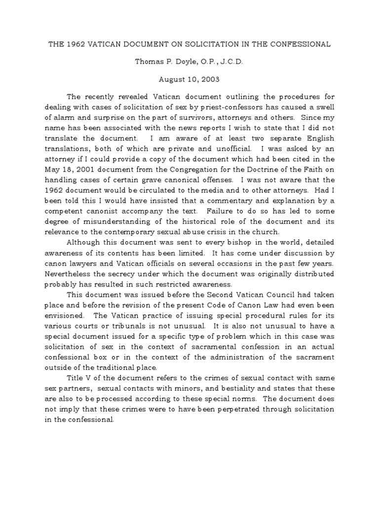 Solicitation in The Confessional | PDF | Canon Law | Catholic Church ...