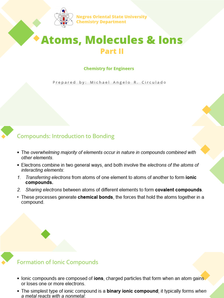 (CH 2) Atoms, Molecules & Ions Part II | PDF | Ionic Bonding | Ion