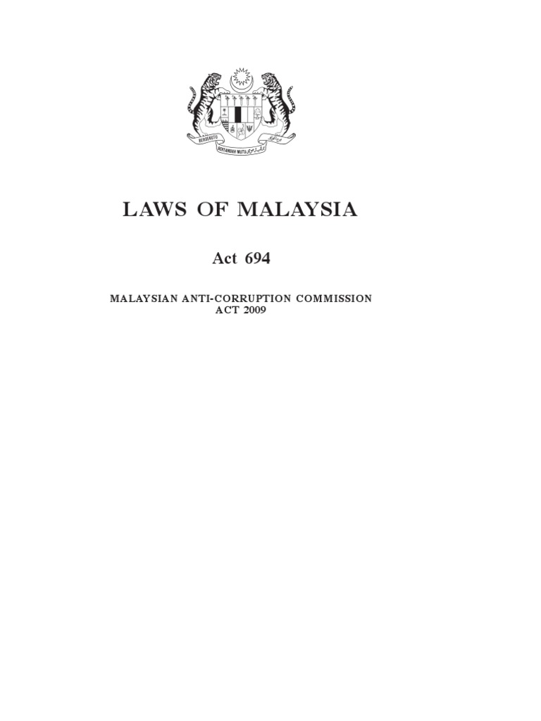 Malaysian Anti-corruption Commission Act 2009 | Trust Law | Crime ...