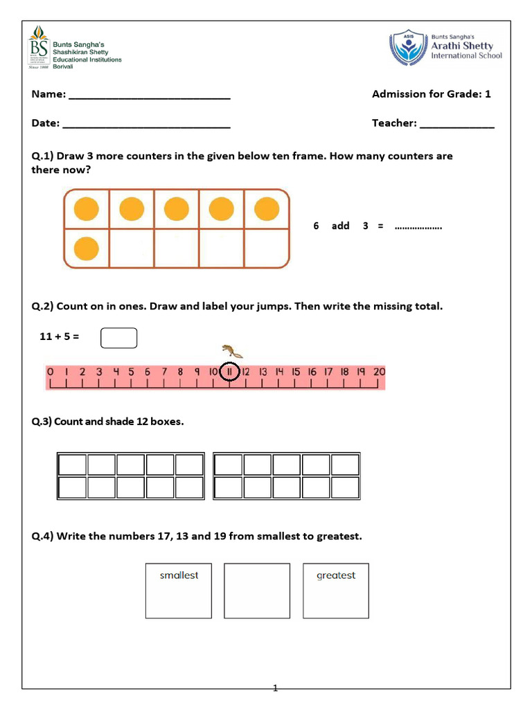 Grade 1 - Mathematics | PDF