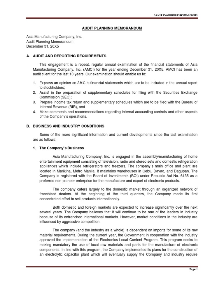 Audit Planning Memo | PDF | Audit | Inventory