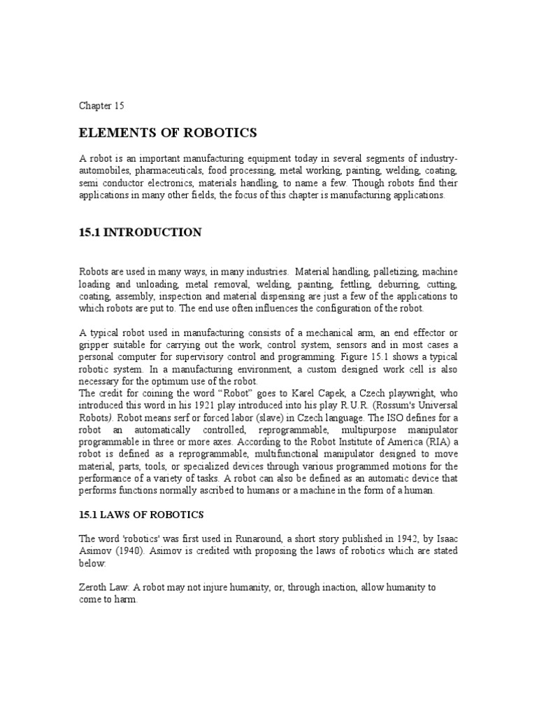 Chapter15 Elements of Robotics | PDF | Robot | Robotics