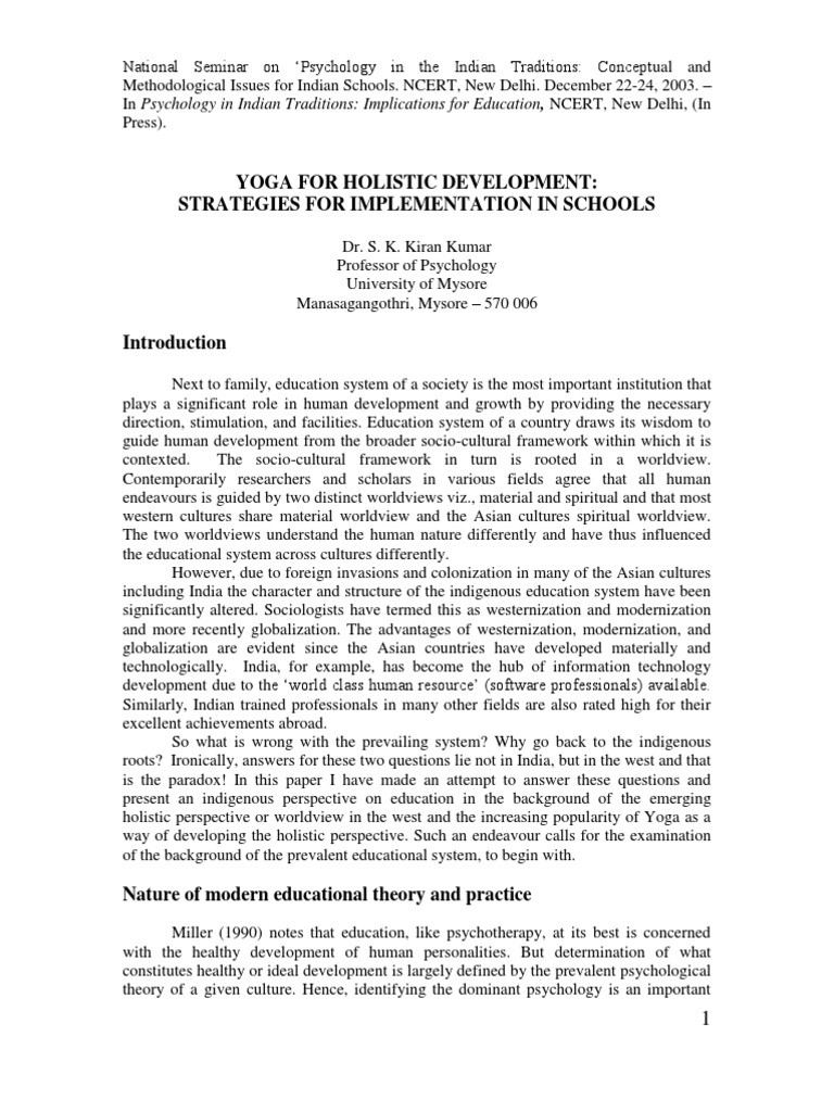 Yoga For Holistic Development | PDF | Yoga | Psychological Concepts