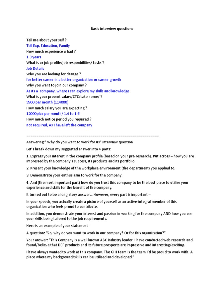 Basic Interview Question | PDF | Job Interview | Employment