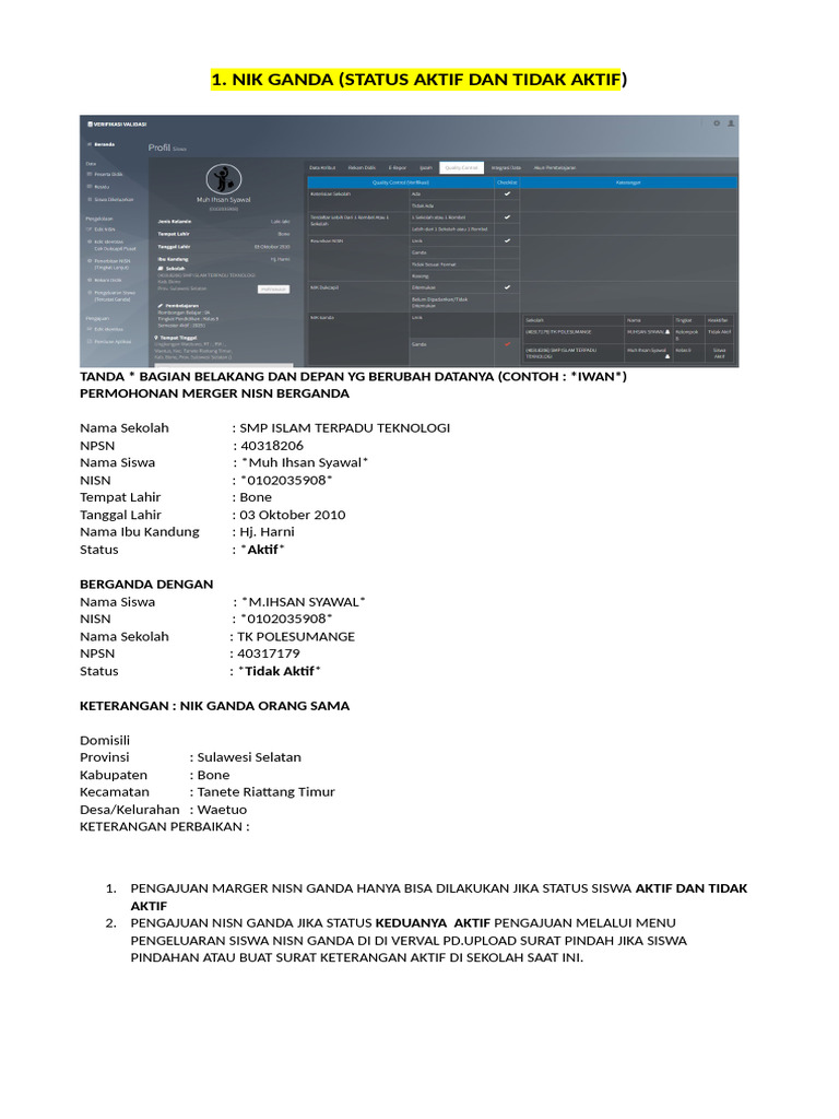 Format Residu Nik Ganda Smp Islam Terpadu Teknologi 2025 | PDF